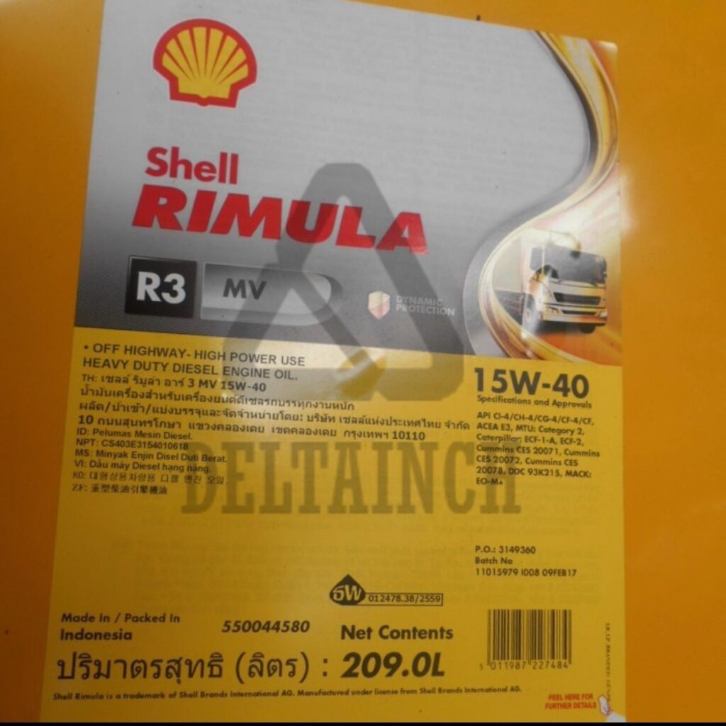 Shell Rimula R3 MV 15W-40 209L – Deltainch